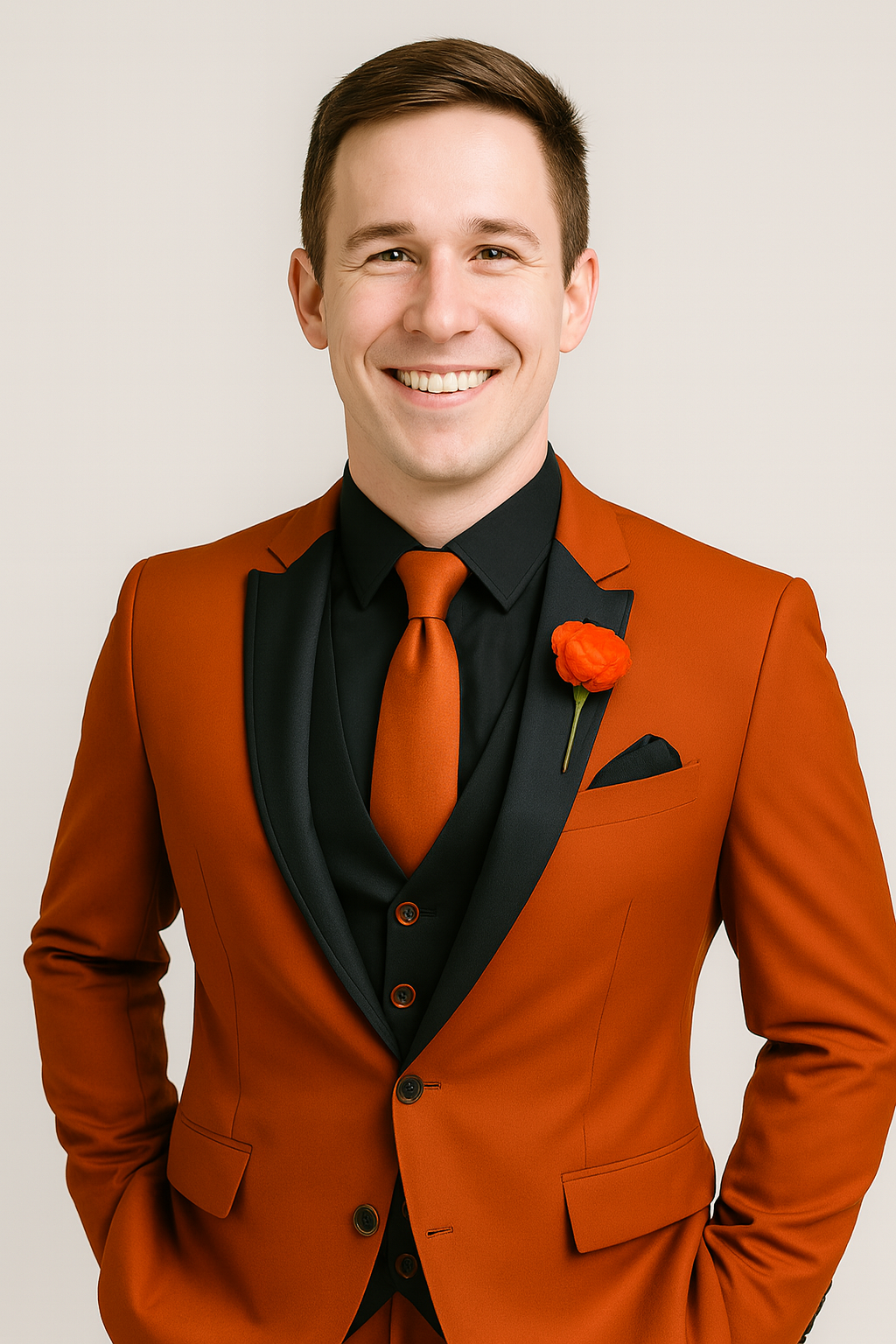Men's Tuxedo Peak Lapel Rust Orange Color 3 Piece Suit – Systado