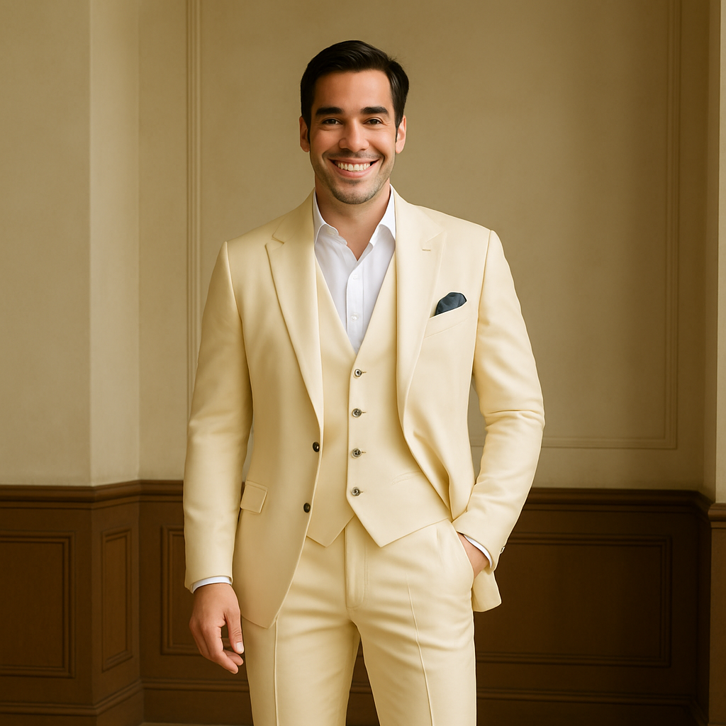 Men's Business Formal Partywear Cream Color 3 Piece Suits – Systado